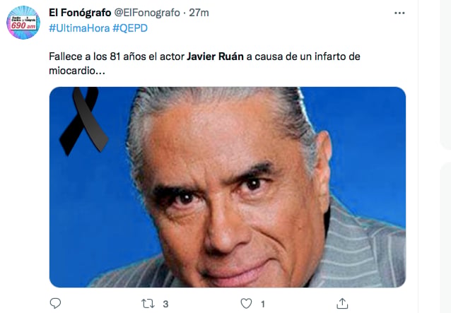 Javier Ruán muerte actor de telenovelas mexicanas y películas