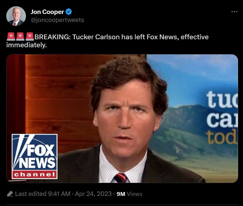 Fox News fires its most popular host, Tucker Carlson